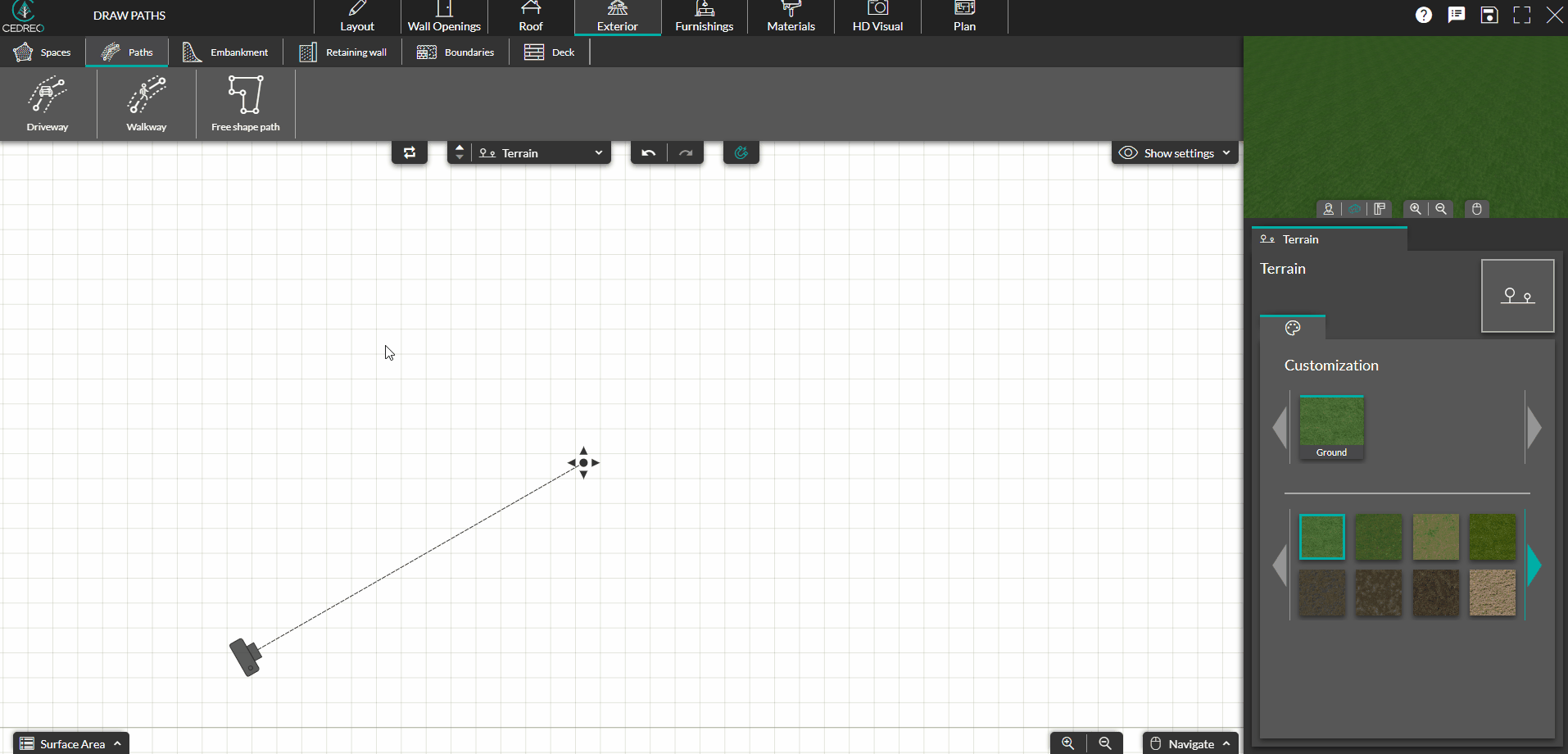 Draw paths (driveway, walkway, free-form path...) Draw paths (driveway, walkway, free-form path...)